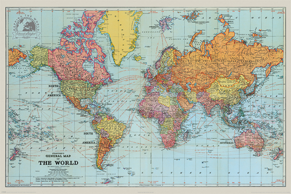 Landkarten - Poster - Stanfords General Map Of The World, 14,58